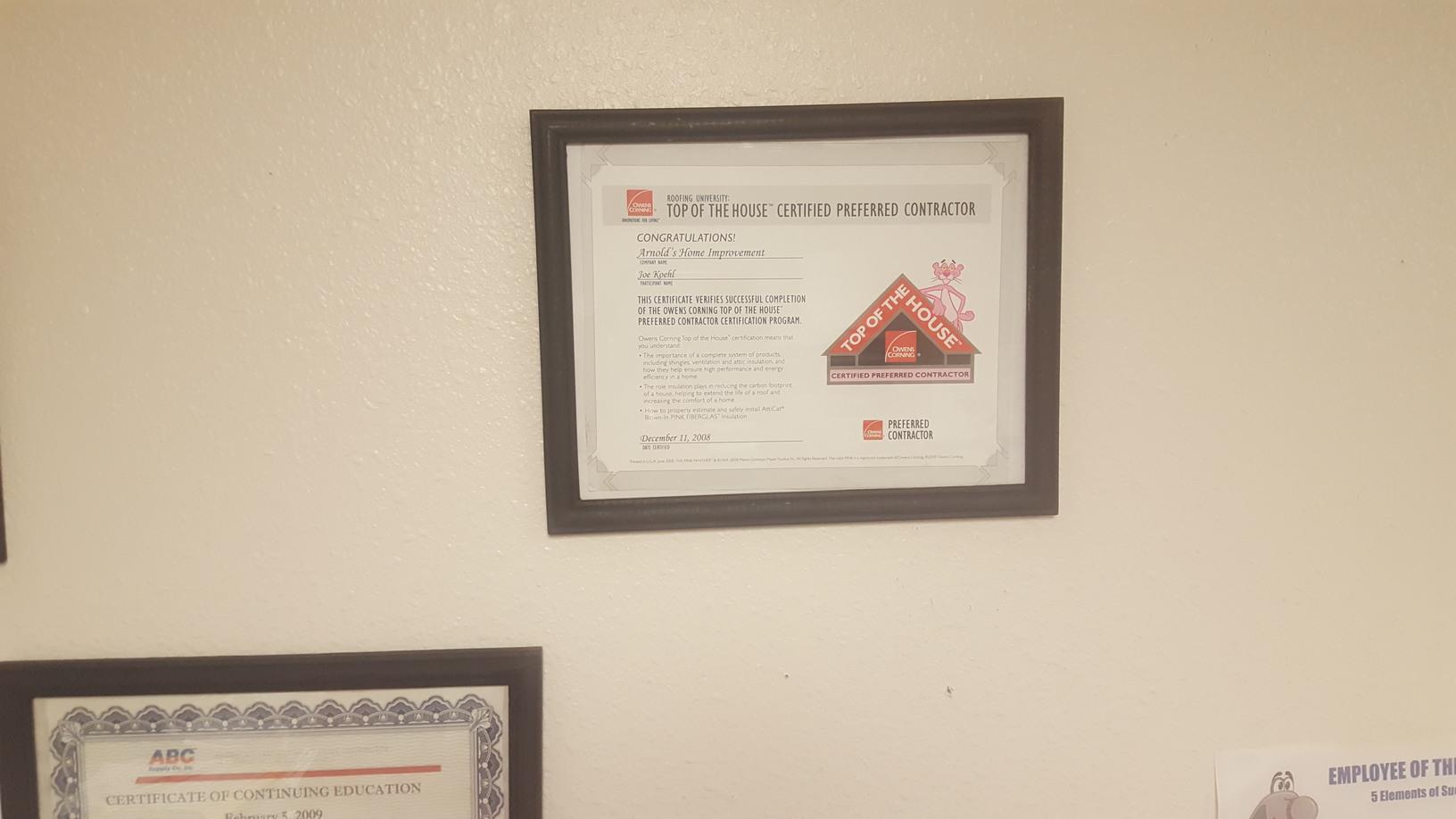 Top of The House Certified Preferred Contractor