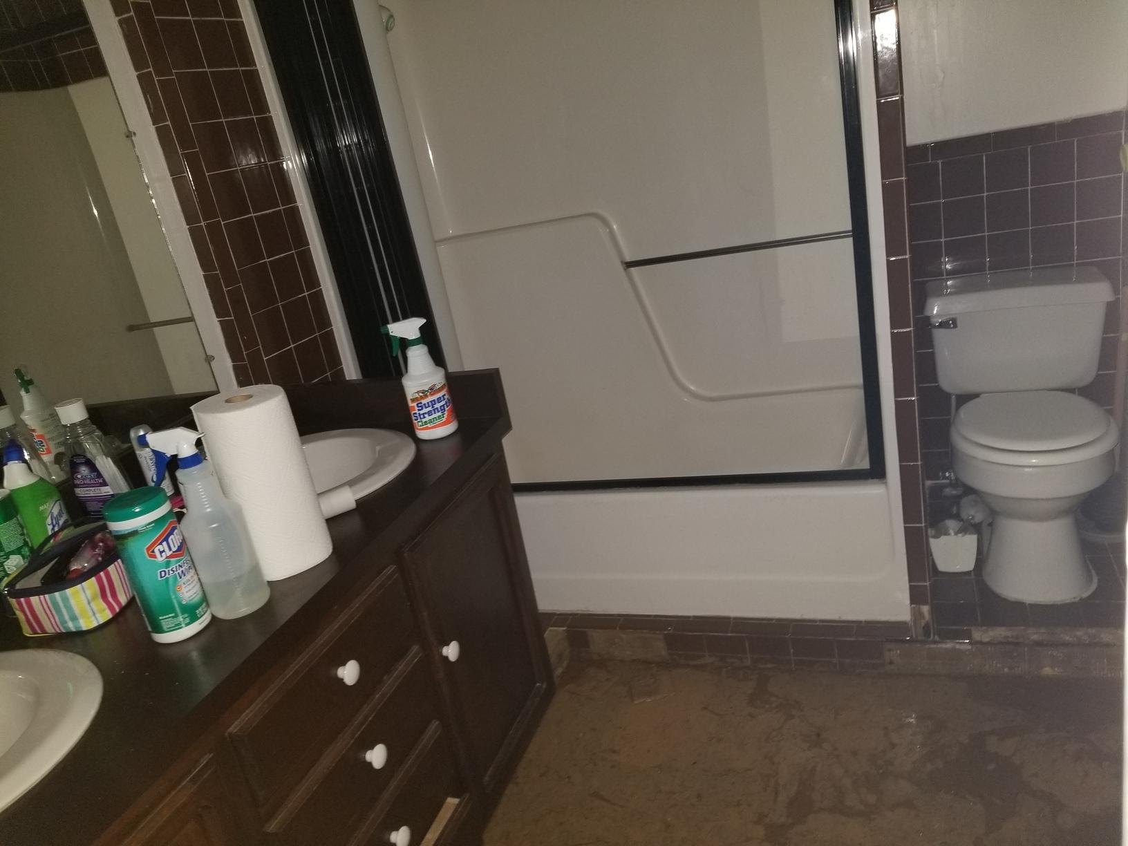 Foundation Repair - Nature Made Man Cave - Finished Bathroom destroyed.