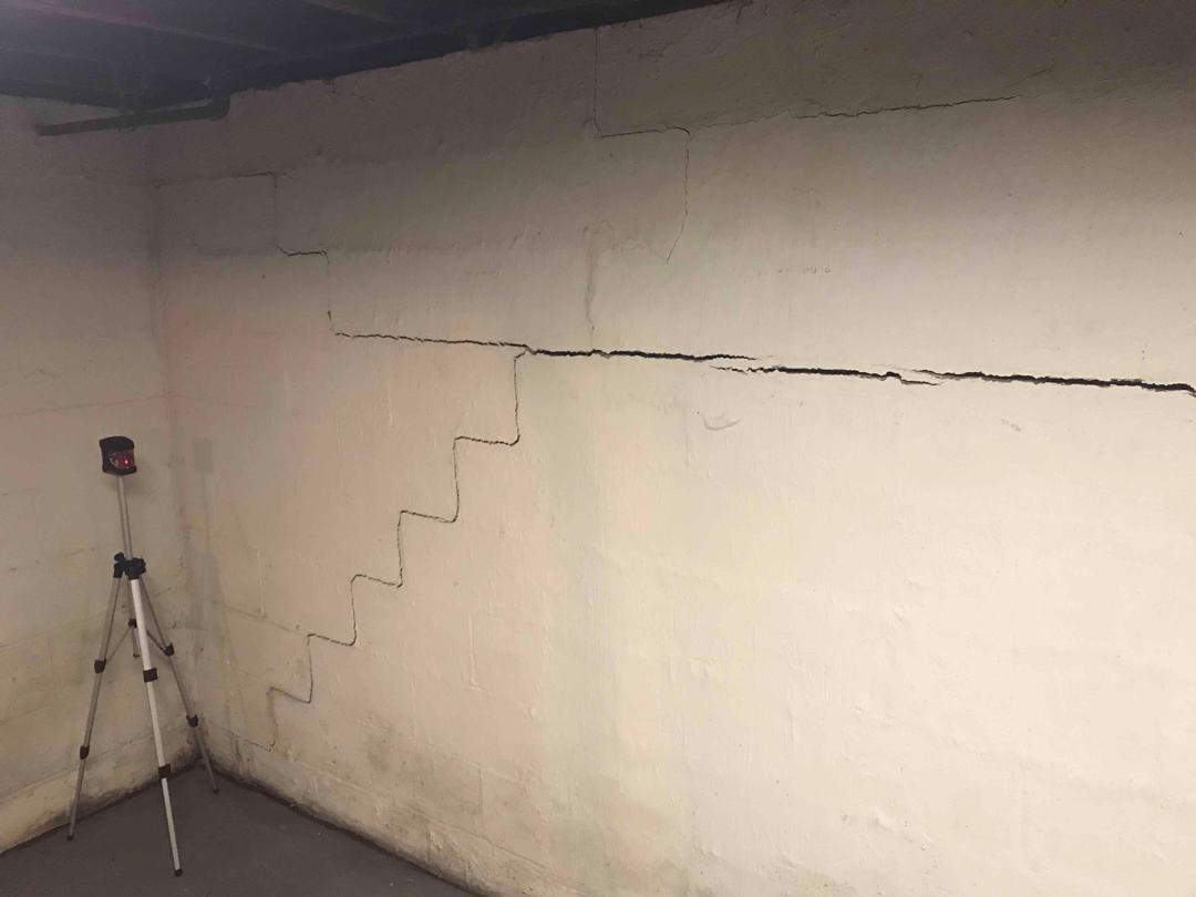 Foundation Repair - Bowing Wall Solution - Stair-Step Diagonal Wall Crack