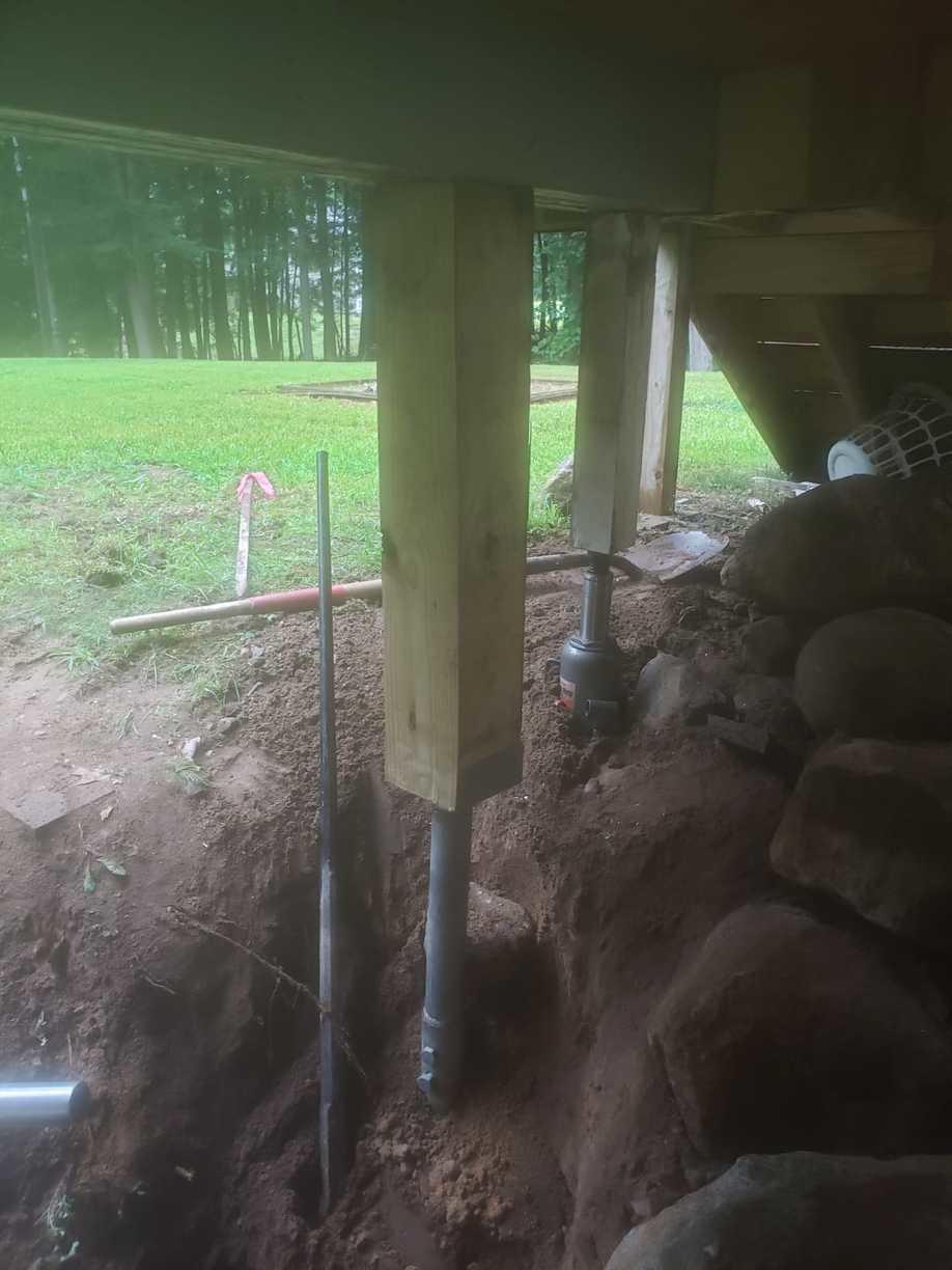 Foundation Repair - EZ Post Deck Piers, Gilford, NH - During Installation