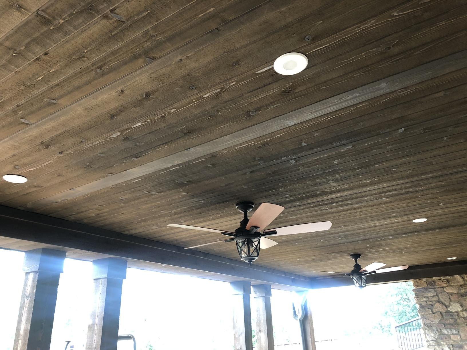 Deck Installation - Cedar Porch Ceiling - Rough Cut Cedar Ceiling